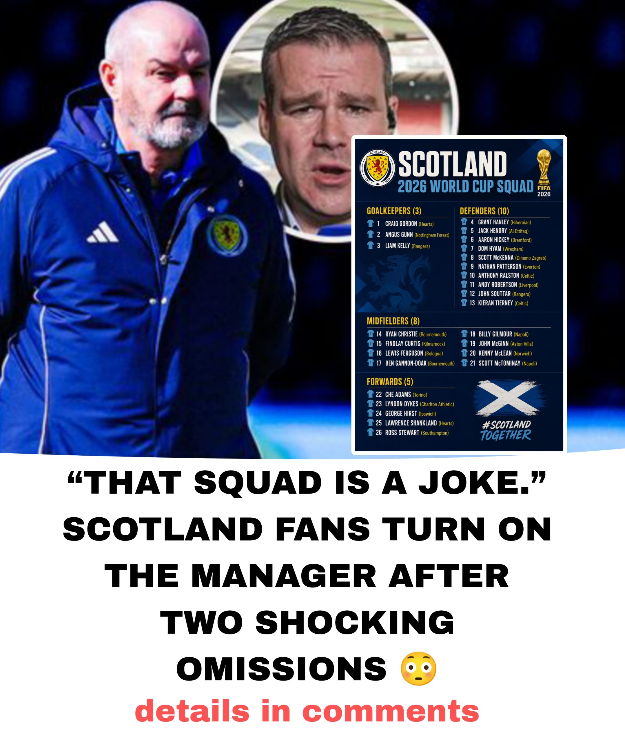 Scotland 26 man squad for the 2026 world cup revealed and two big names ...
